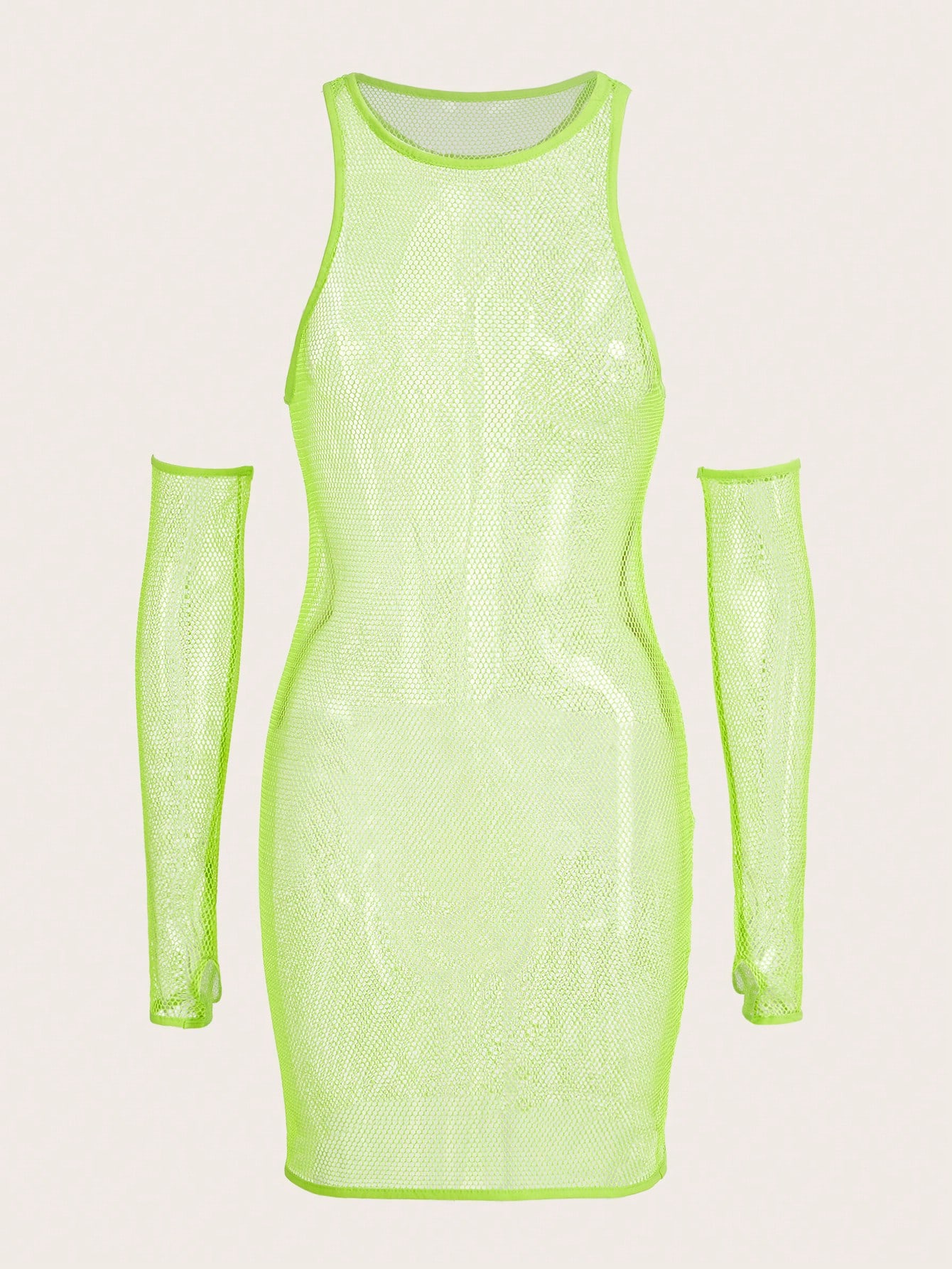SHEIN ICON Solid Fishnet Bodycon Dress With Arm Sleeves | SHEIN USA