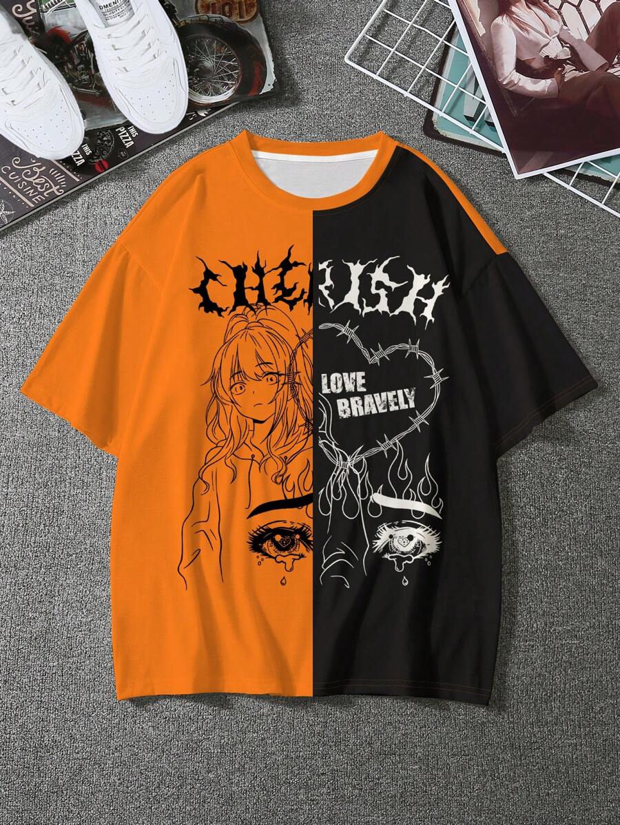 Manfinity EMRG Homme T-shirt lettre et figure bicolore | Mode en ligne ...