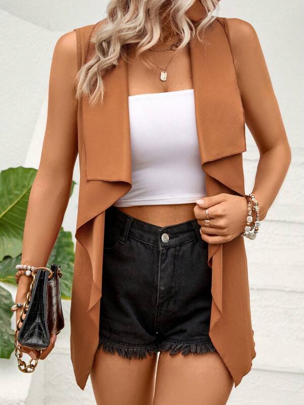Shein Lune Waterfall Collar Belted Vest Coat Shein Usa