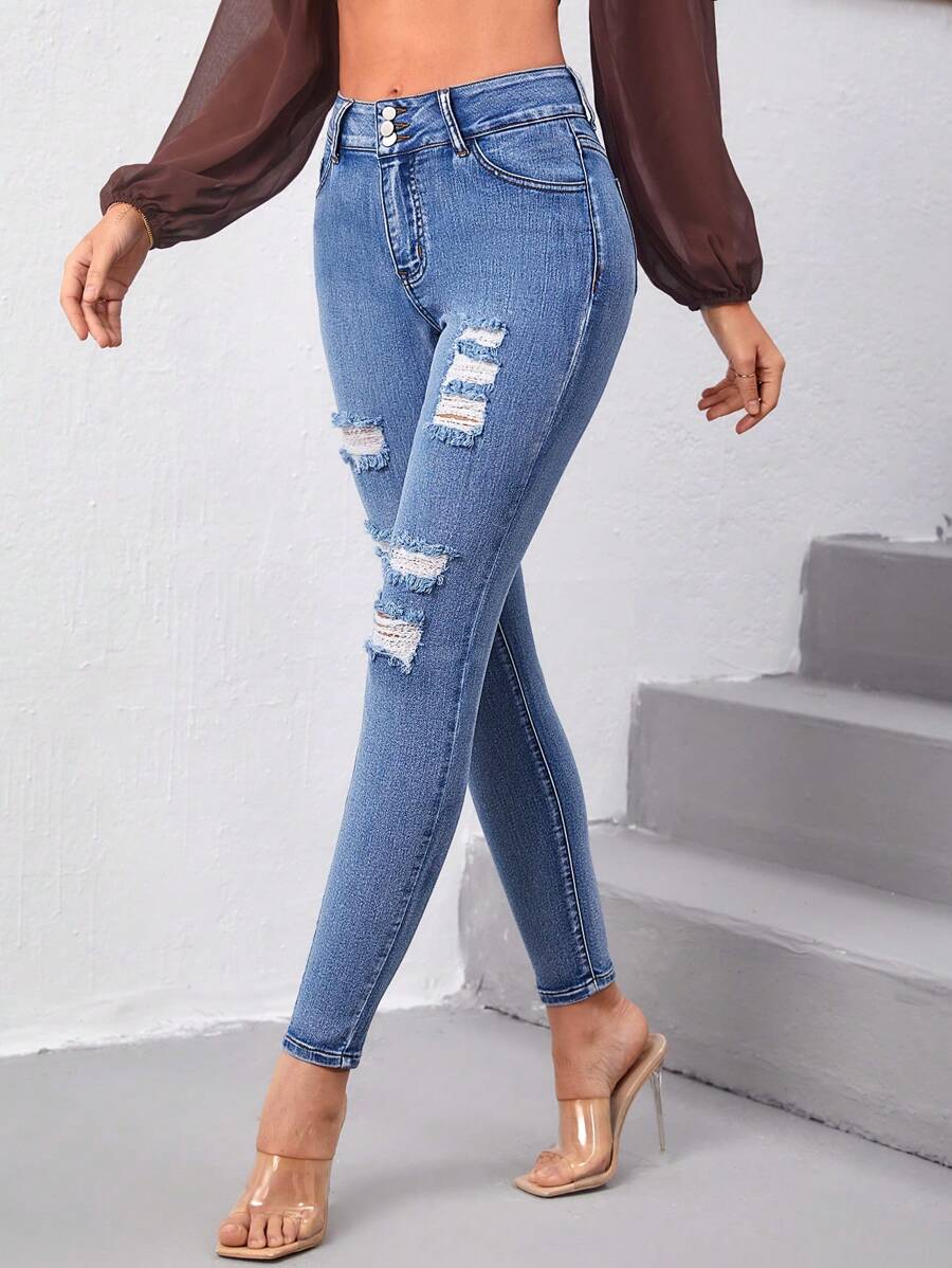 SHEIN Essnce Ripped Skinny Jeans | SHEIN USA
