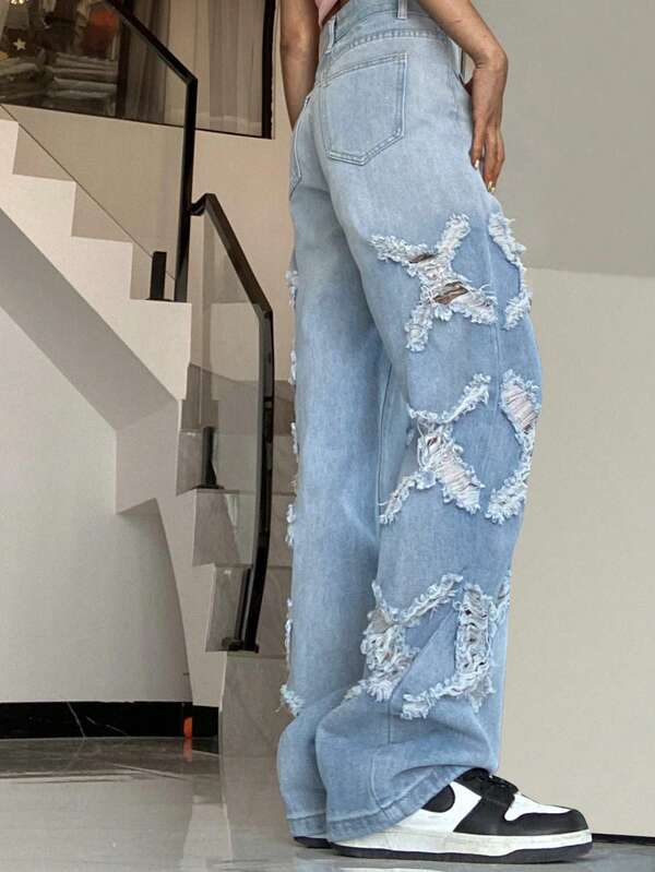 Ripped Wide Leg Jeans for Sale Australia| New Collection Online| SHEIN ...