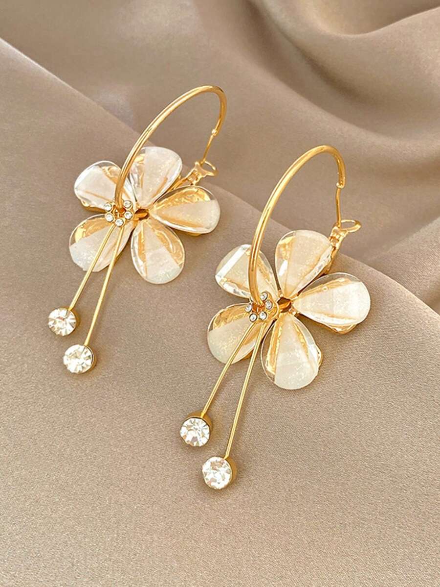 1 Paar modische Ohrringe mit Blume und Strass, aus Edelstahl, für ...