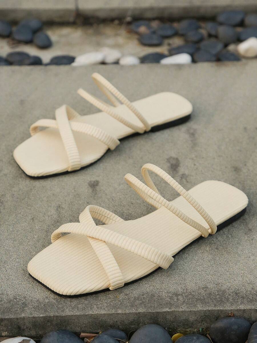 Fashion Beige Slide Sandals For Women, Cross Strap Sandals | SHEIN USA