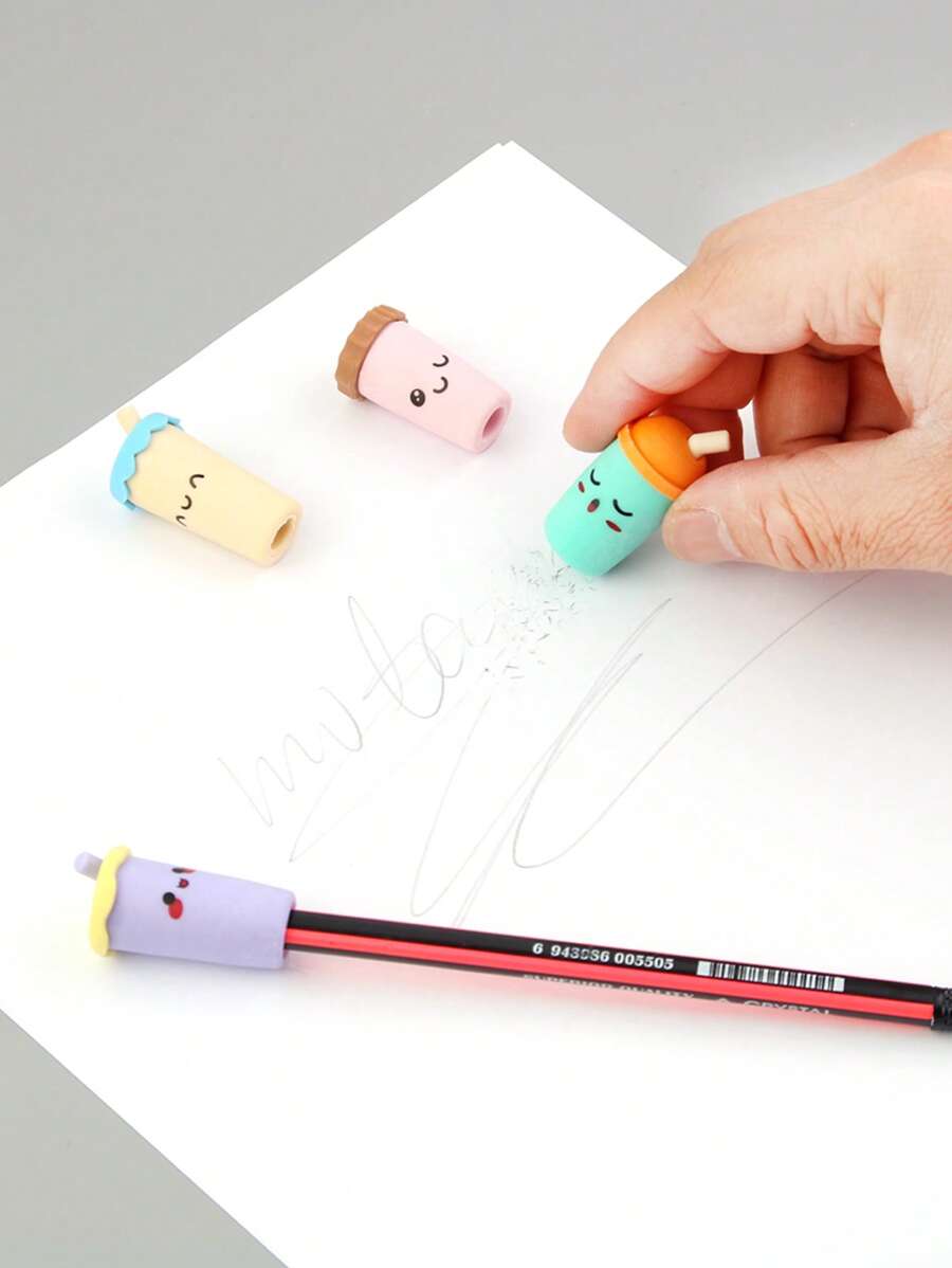 4pcs/Set Kawaii Cartoon Cup Pen Cap Eraser | SHEIN USA