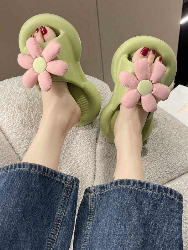 Preppy Slides For Women, Applique Decor Single Band EVA Slippers ...