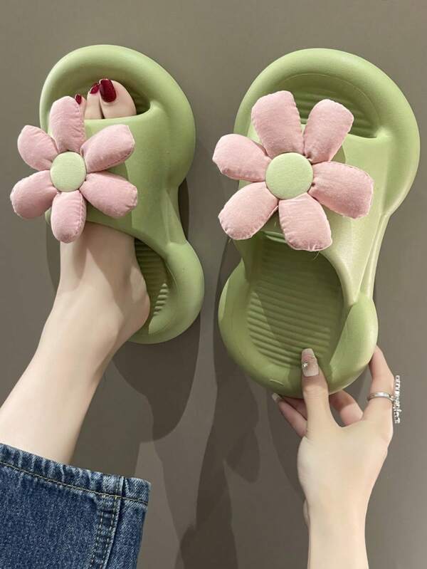 Preppy Slides For Women, Applique Decor Single Band EVA Slippers ...