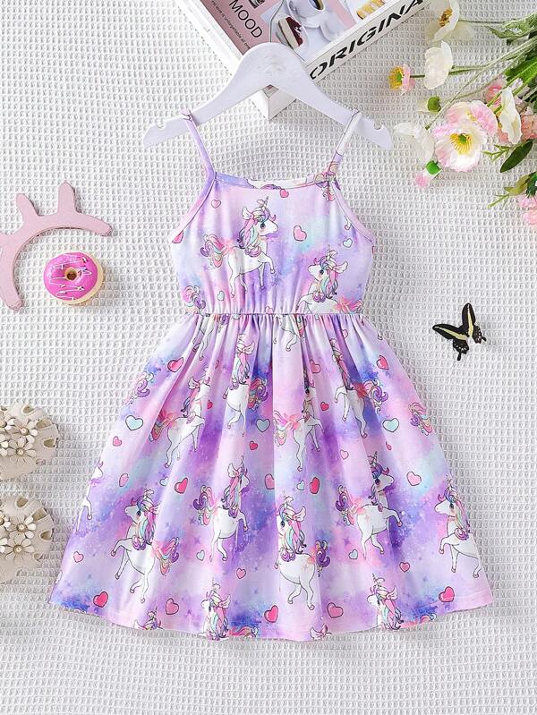 SHEIN Kids QTFun Toddler Girls Unicorn Print Cami Dress | SHEIN USA