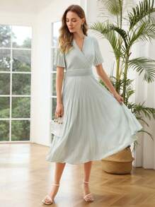 MOTF PREMIUM PLISSE FLUTTER SLEEVE DRESS,SUMMER OUTFITS | SHEIN USA