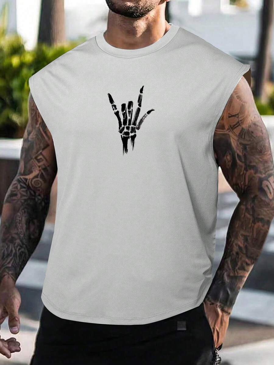 Manfinity ModaGents Men Cotton Skeleton Hand Print Tank Top | SHEIN USA