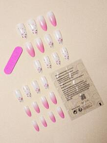 Upgrade Your Look with 24pcs Long Almond Pink Gradient Flowers Pattern ...