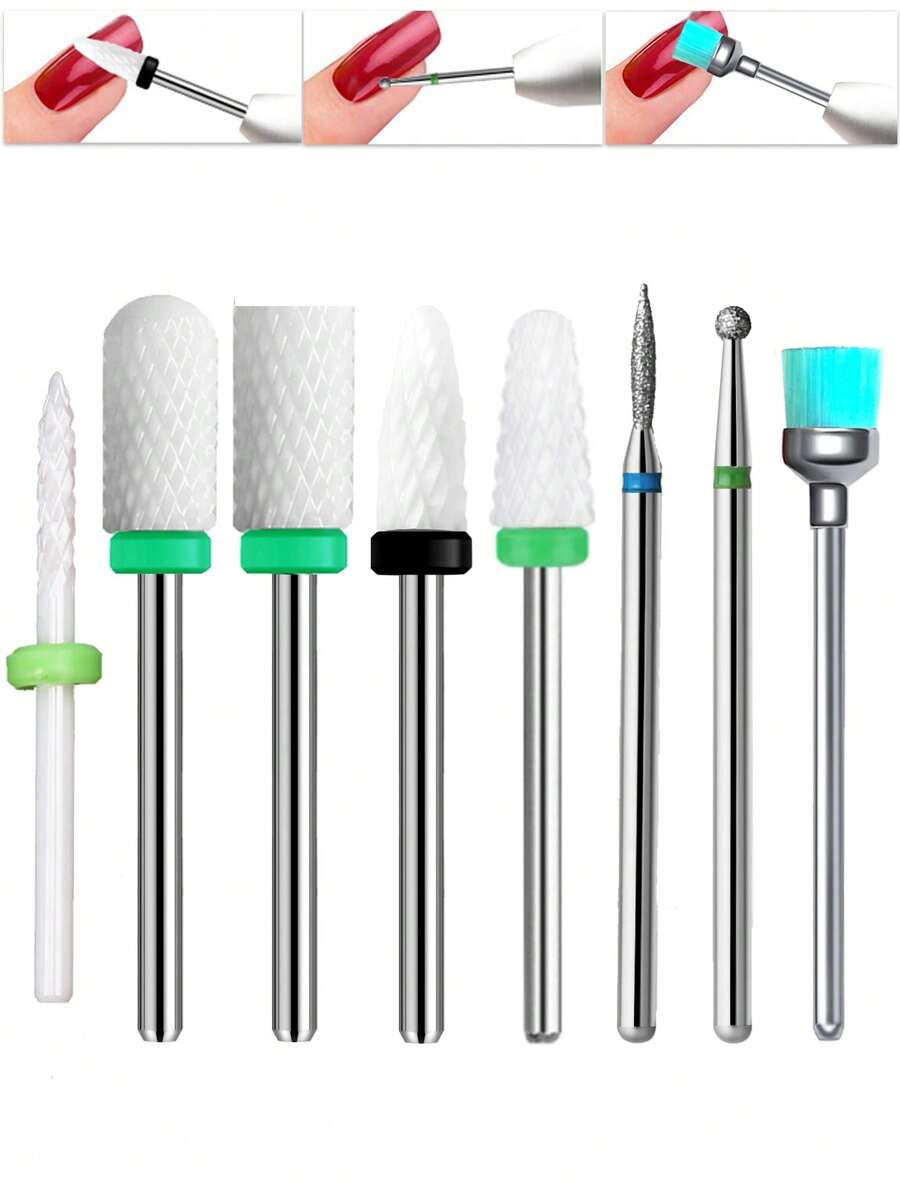 Multi-Function Nail Drill Bit Set, 8pcs Stainless Steel Nail Art Polish ...