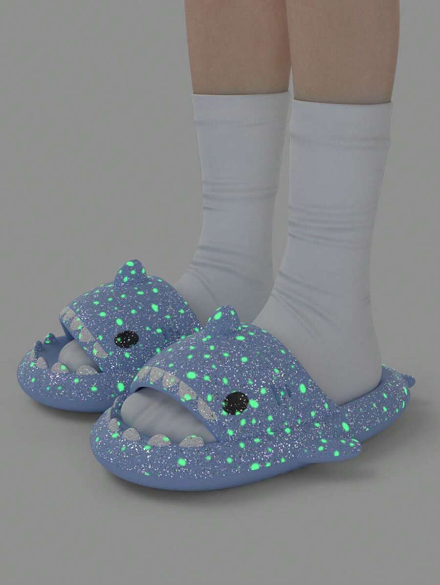 Women Softness Glow In The Dark Shark Design Slippers, Preppy Summer ...