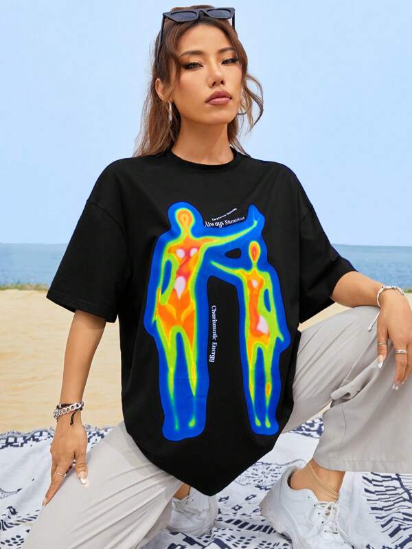 Shein Coolane Body Heat Map Print Drop Shoulder Tee Shein Usa