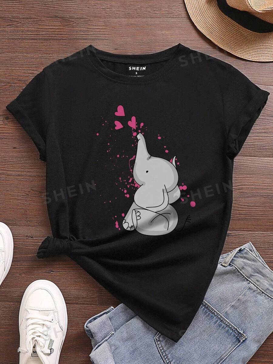 SHEIN LUNE Camiseta elefante de dibujos animados con estampado | Moda ...