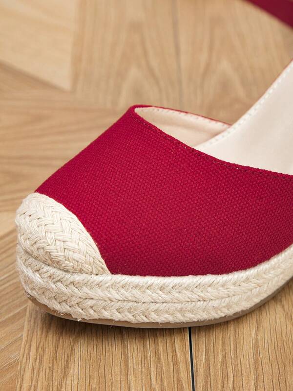 Women Minimalist Court Wedges, Canvas Strappy Vacation Wedge Shoes Red ...