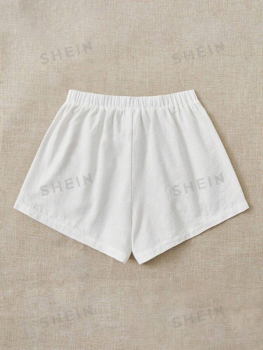 SHEIN EZwear Summer Loose And Casual White Tie Waist Slant Pocket ...