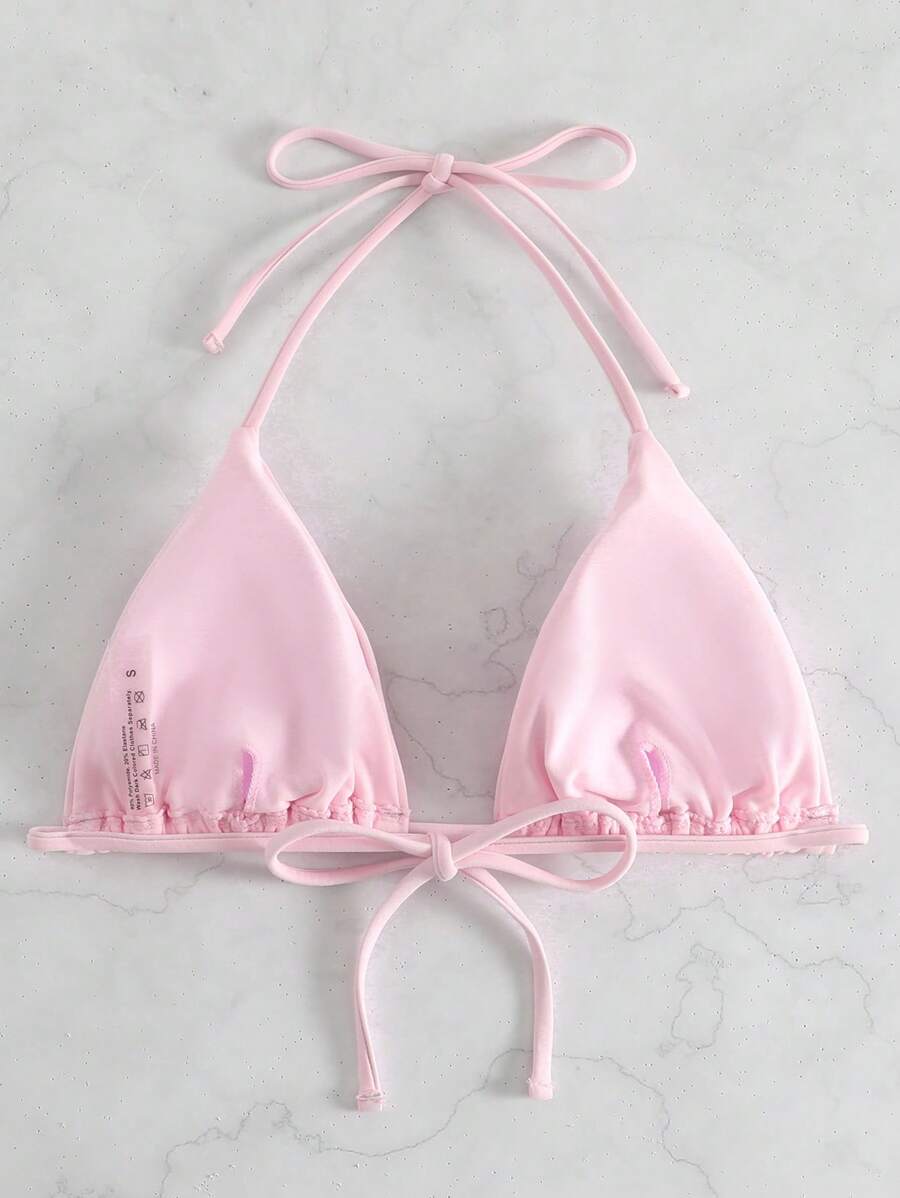 Swim Mod Summer Beach Solid Halter Triangle Bikini Top | SHEIN USA