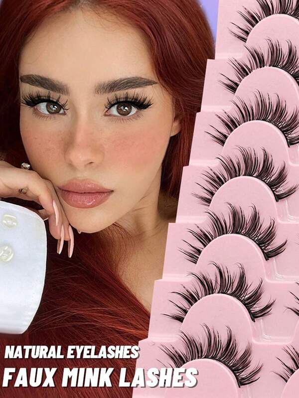 5pairs Faux Mink Eyelashes Set, Natural, Curling, Cat Eye, Volume | SHEIN