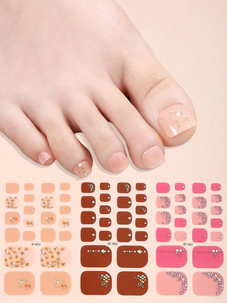 Beauty Sticker 3D Rhinestone Decor Full Toenail Stickers, 3sheets ABS ...