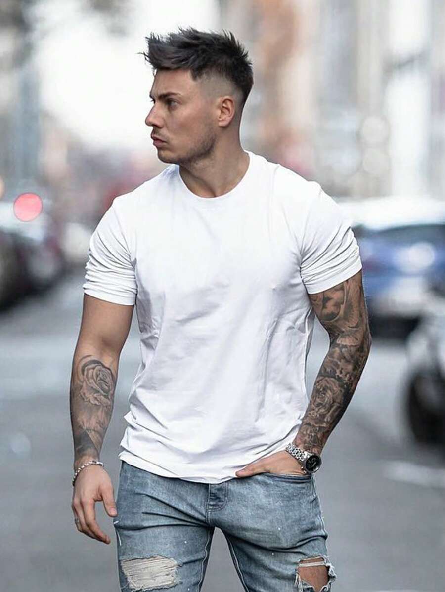 Men Solid Round Neck Tee | SHEIN USA