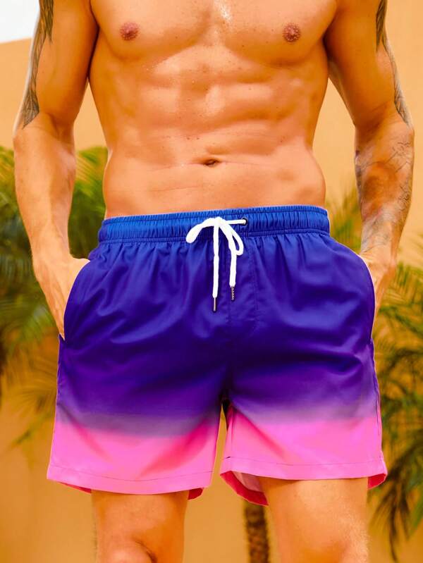 Men Ombre Drawstring Waist Swim Trunks Shein Usa