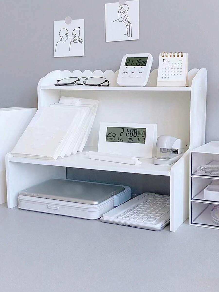 1pc WPC Desktop Storage Rack, Simple White Desktop Organizer For ...