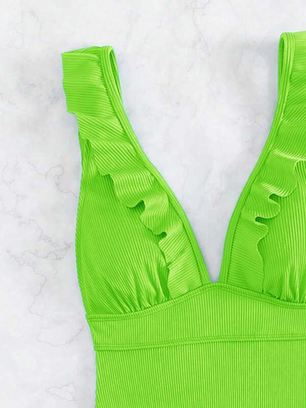 Shein Swim Vcay Ruffle Trim One Piece Swimsuit Shein Usa
