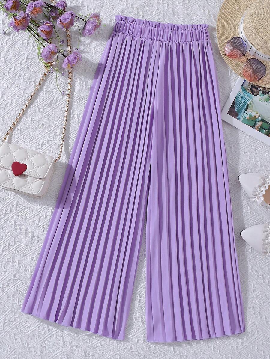 SHEIN Tween Girl High-Waist Retro Loose-Fit Straight-Leg Pants With ...