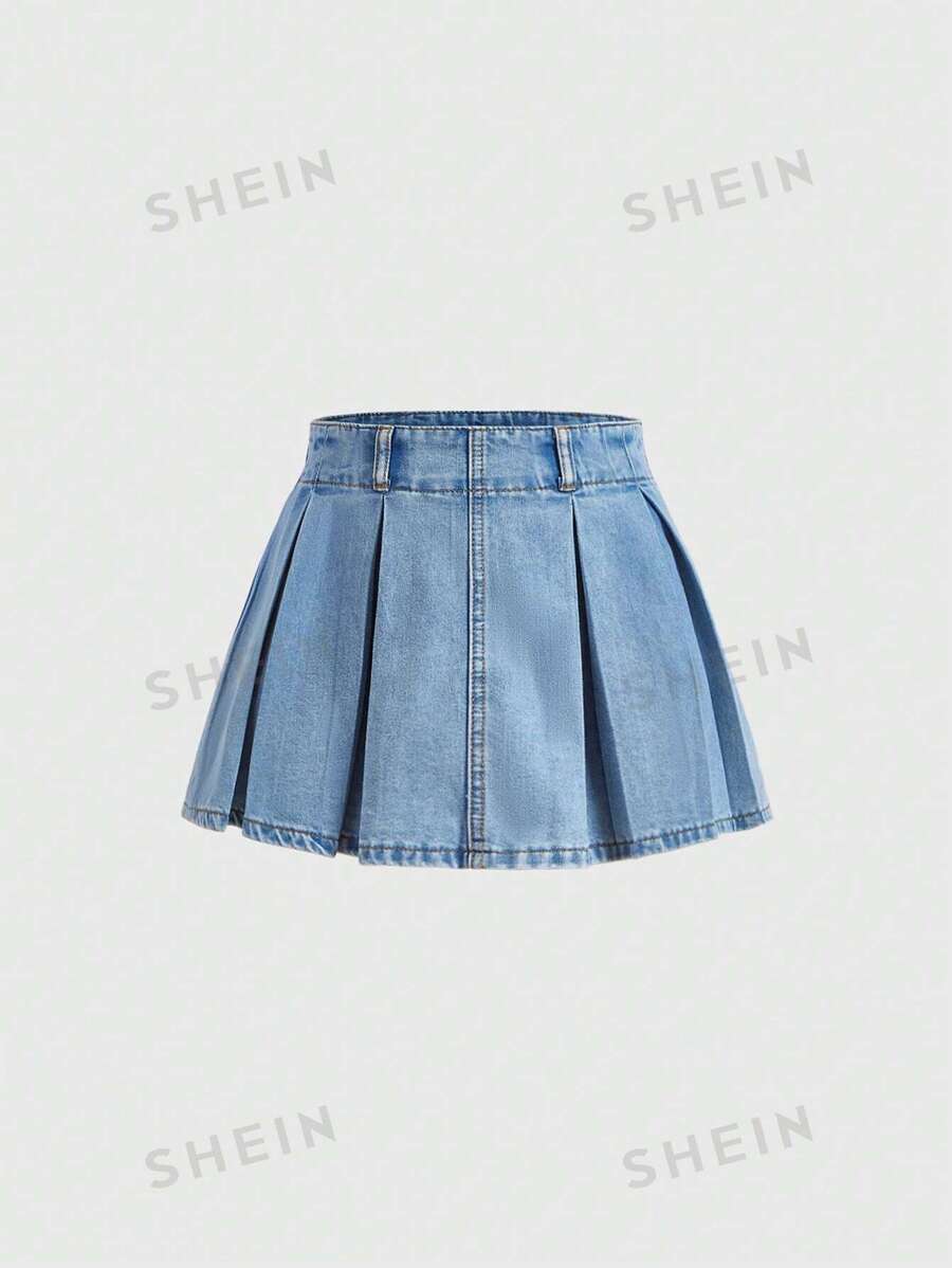 SHEIN High Waist Pleated Denim Skirt | SHEIN USA