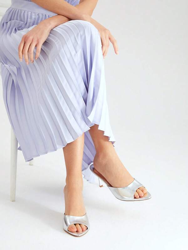 MOTF PREMIUM METALLIC HEELED MULE SANDALS | SHEIN UK