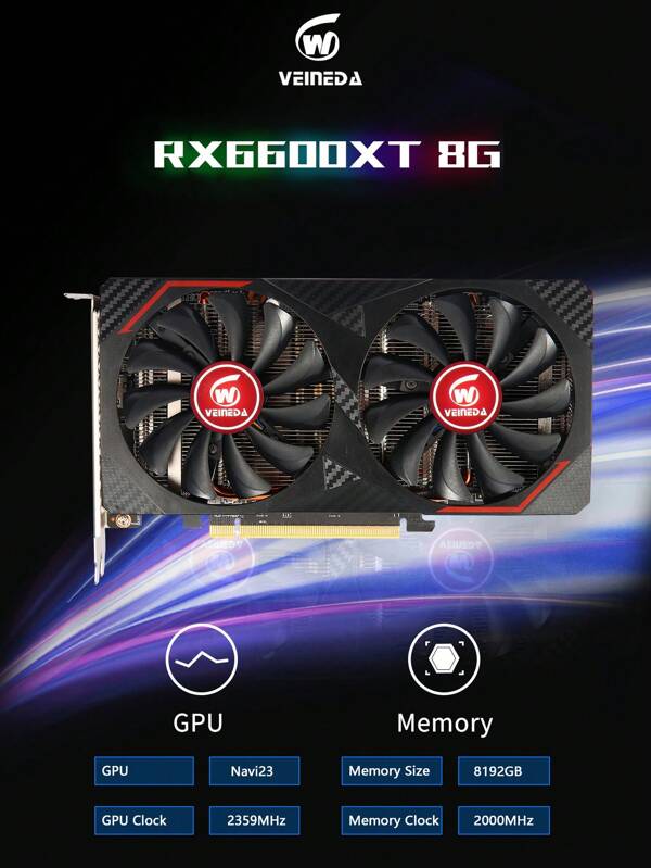 VEINEDA RX6600 XT 8G Gaming Graphics Card 128bit GDDR6, RX6600 XT 8G Desktop Computer Video Card ...