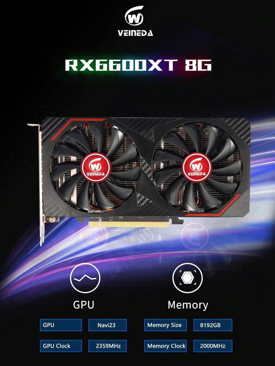 Veineda Radeon Rx 6600 Xt 8gb Grafikkarte Gaming Video Grafikkarte, 128 Bit Gddr6, Amd Rx6600xt ...