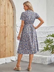 EMERY ROSE Ditsy Floral Print Belted Shirt Dress | SHEIN USA