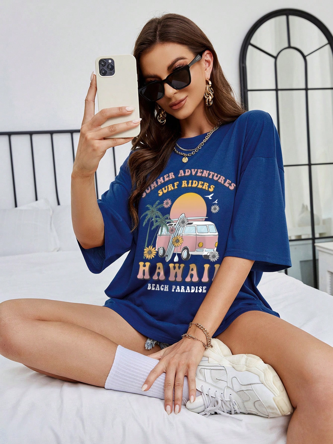Tropical And Letter Graphic Drop Shoulder Oversized Tee Shein Usa