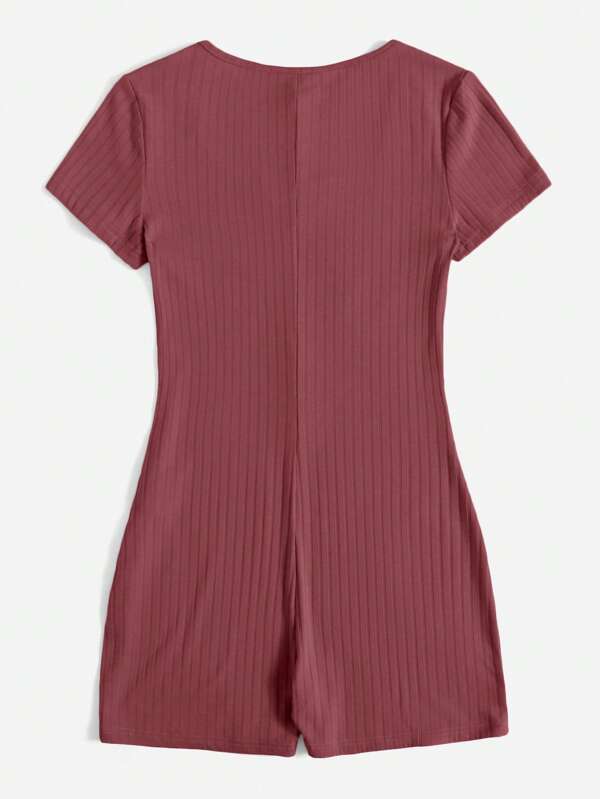 SHEIN EZwear Notched Neck Ribbed Knit Unitard Romper | SHEIN USA