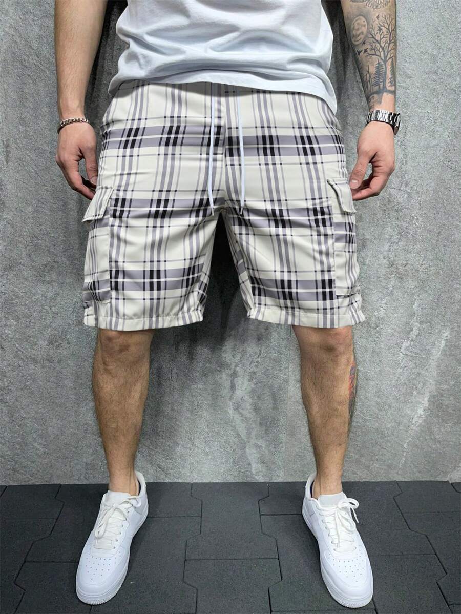 Manfinity Homme Men's Loose Fit Plaid Print Shorts With Drawstring ...
