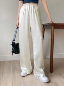 DAZY Solid Elastic Waist Slant Pocket Trousers | SHEIN UK