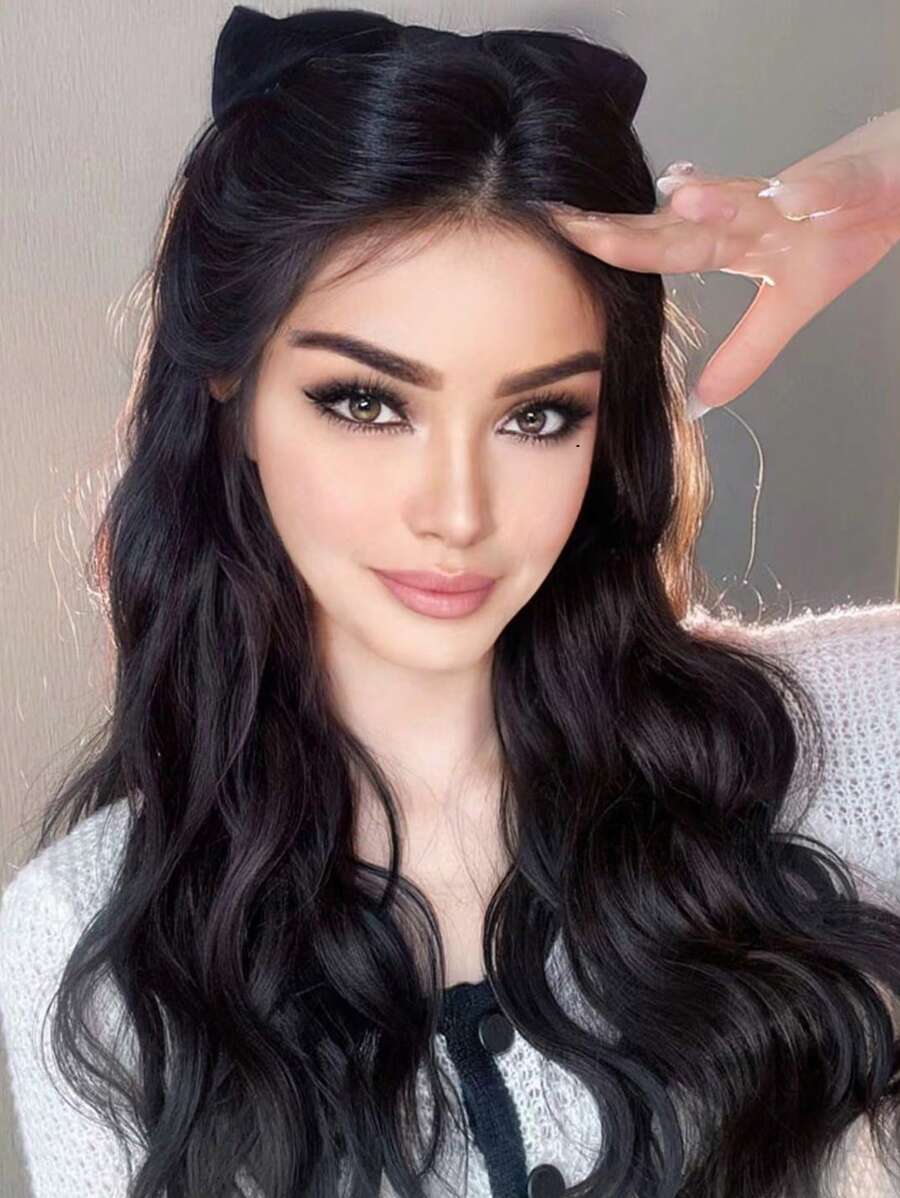 Body Wave Black 18-22 Inch V-Shaped Clip In Synthetic Hair Extension ...