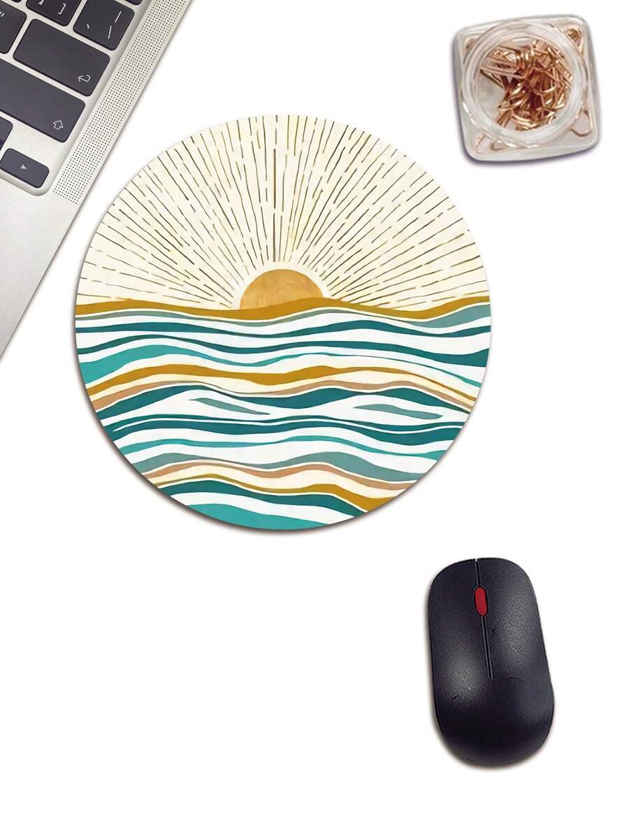 1pc Sun & Wave Pattern Round Rubber Mouse Pad | SHEIN USA