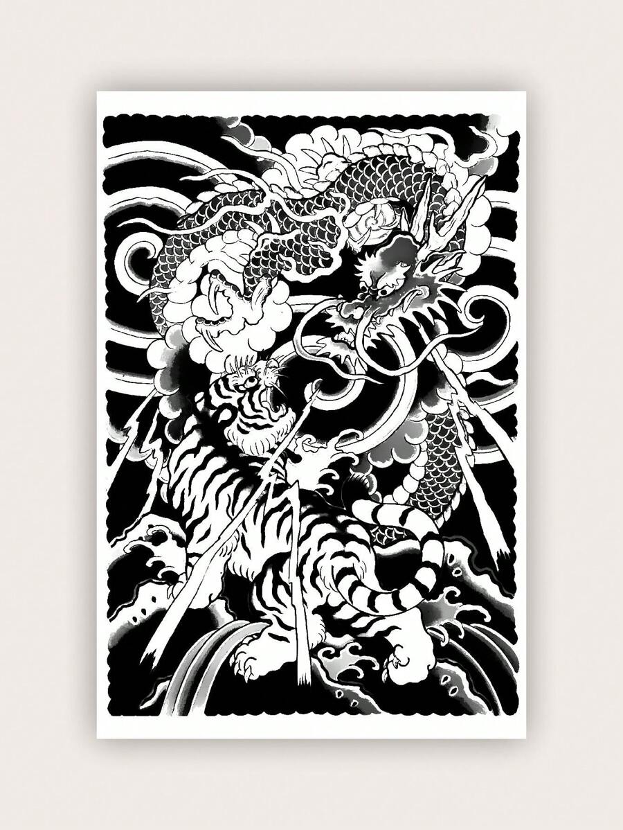 1sheet Chinese Dragon & Tiger Pattern Tattoo Sticker | SHEIN USA