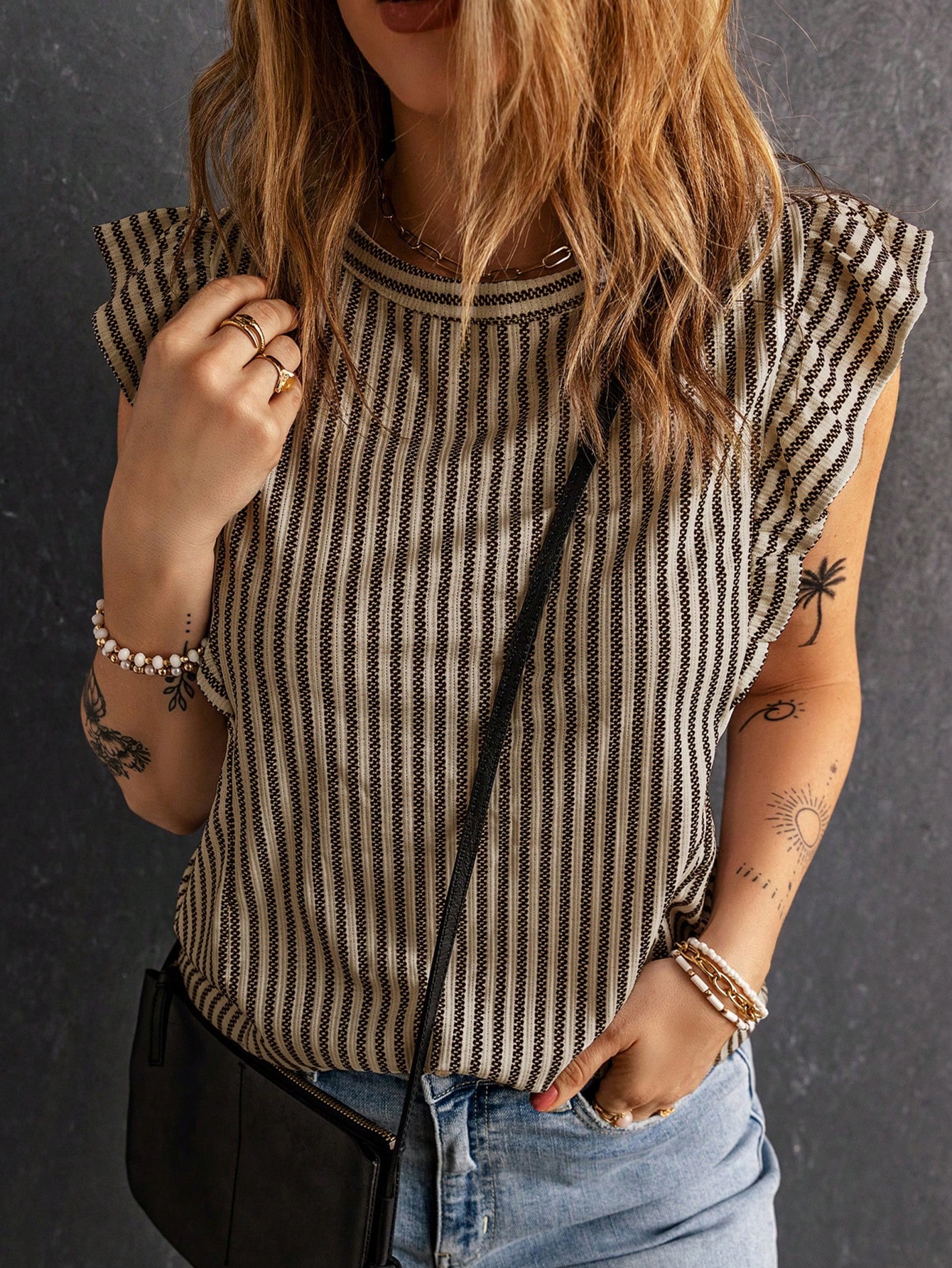 Acelitt Striped Print Batwing Sleeve Tee | SHEIN USA