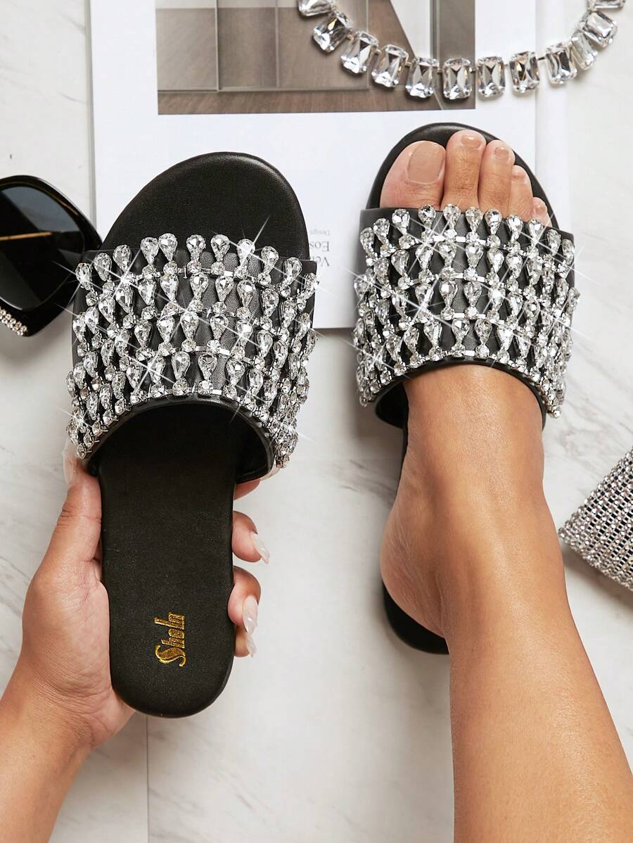 Hauture Jeweled Round Toe Slip-On Flat Sandals | SHEIN USA