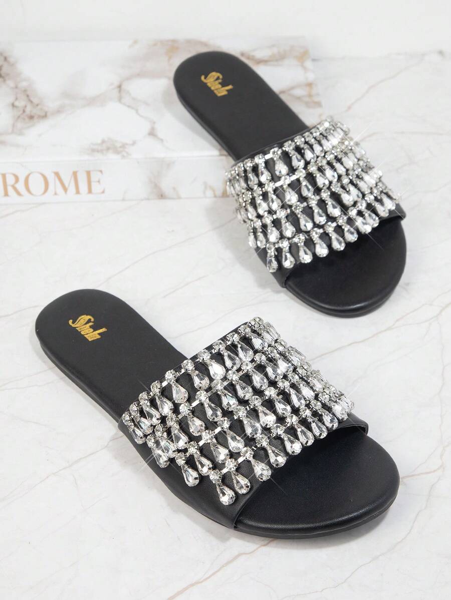 SHEIN Haute Jeweled Round Toe Slip-On Flat Sandals | SHEIN USA