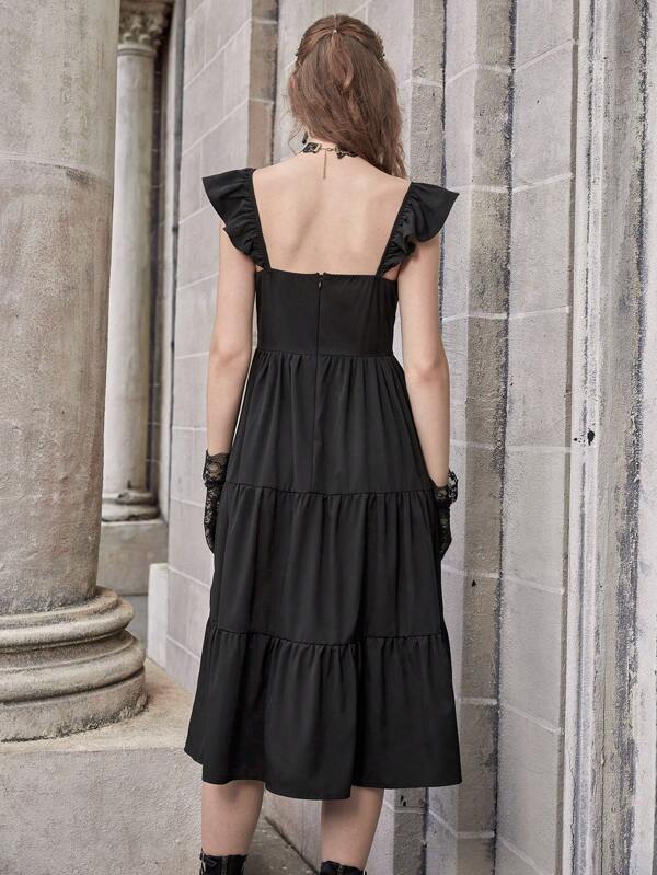 Goth Tie Front Ruffle Hem Dress | SHEIN USA