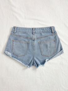 Ripped Roll Up Hem Denim Shorts | SHEIN USA