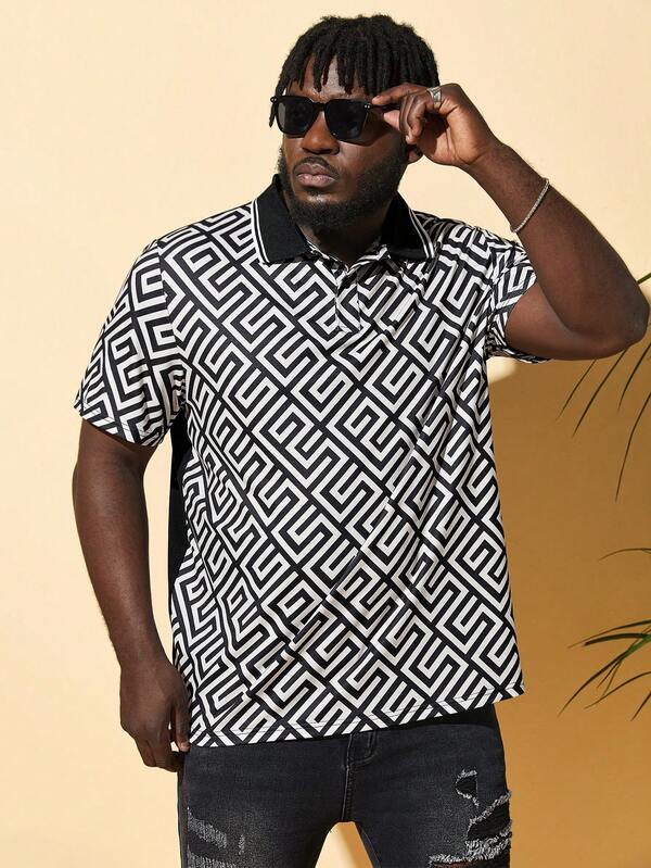 SHEIN Men Allover Print Contrast Collar Polo Shirt | SHEIN USA