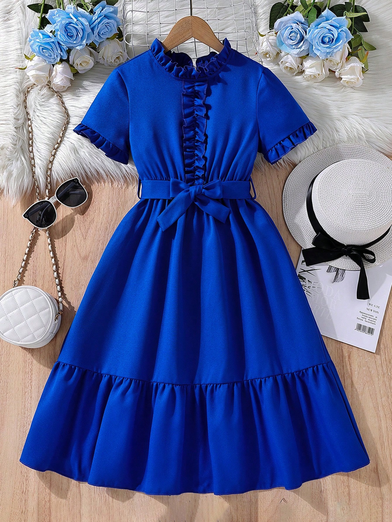 SHEIN Tween Girl Frill Trim Ruffle Hem Belted Dress | SHEIN UK