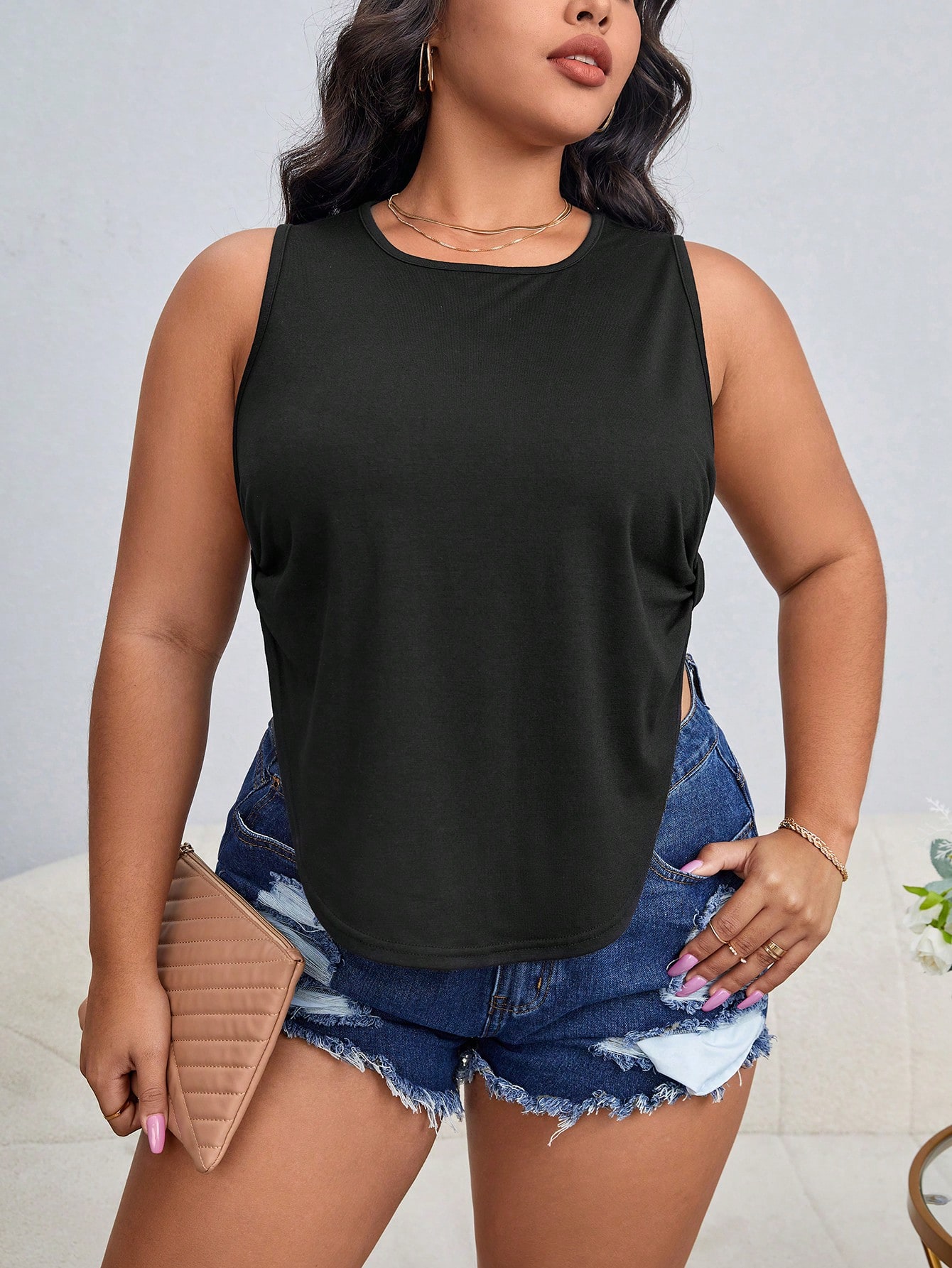 SHEIN Unity Plus Twist Side Curved Hem Tank Top | SHEIN USA