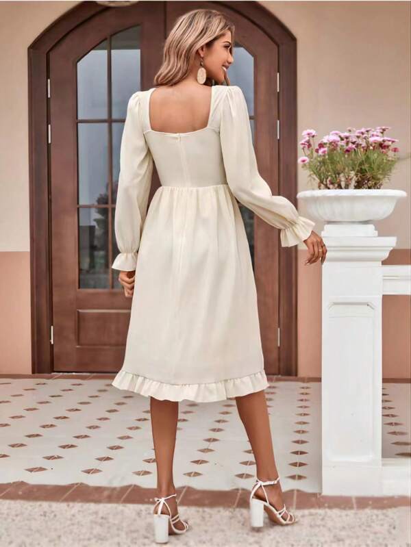SHEIN Unity Square Neck Flounce Sleeve Ruffle Hem Dress | SHEIN USA