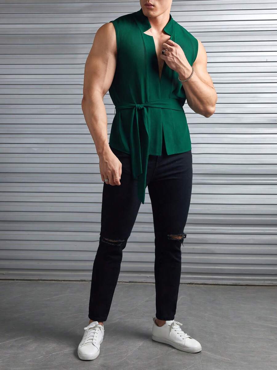 Manfinity Homme Men Solid Belted Sleeveless Shirt | SHEIN UK
